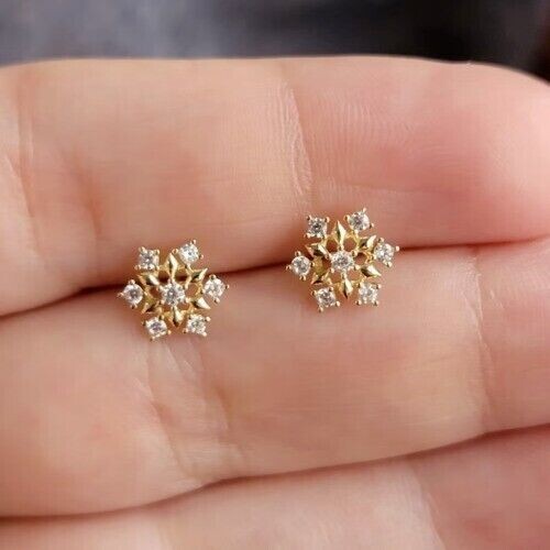 1Ct Round Cut Lab Created Diamond Snowflake Stud Earrings 14K Yellow Gold Plated | eBay