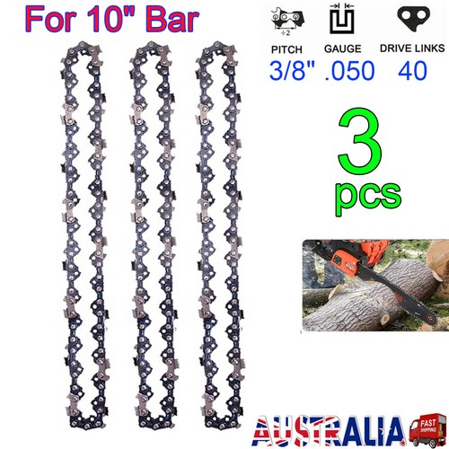3X 10'' INCH CHAINSAW CHAIN 3/8LP Pitch 40DL 40Links 0.050 GAUGE ...
