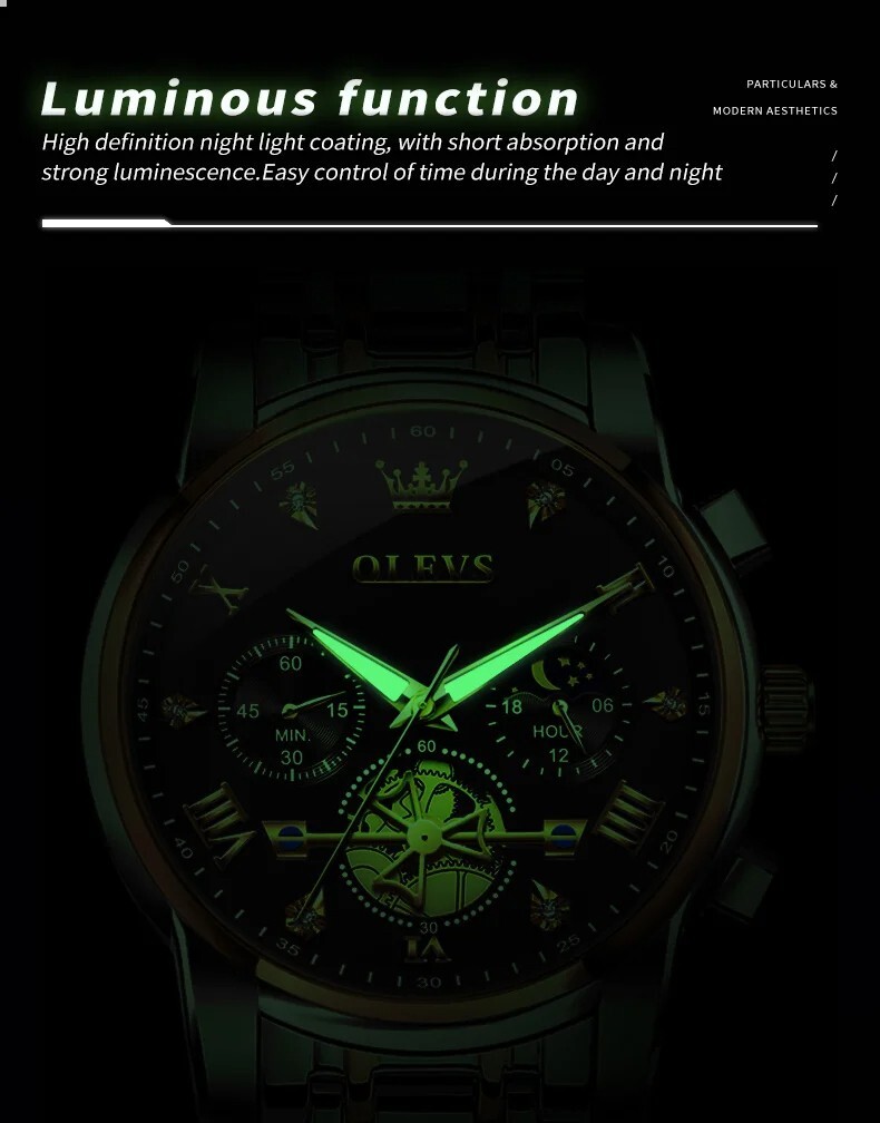 Waterproof Quartz Luminous Watch Men Luxury Business OLEVS Men's Date ...