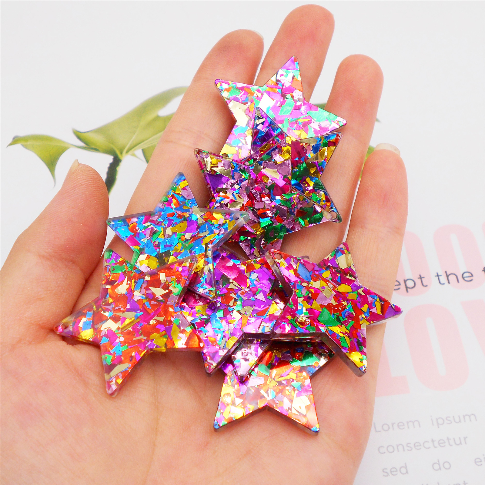 10 pcs Acrylic Star Charm Sequined Pendant Keychain Earring DIY Crafts 34x35 mm | eBay