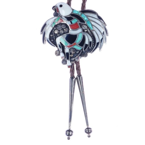 c1970 John Lucio Zuni sterling inlay eagle dance bolo tie | eBay