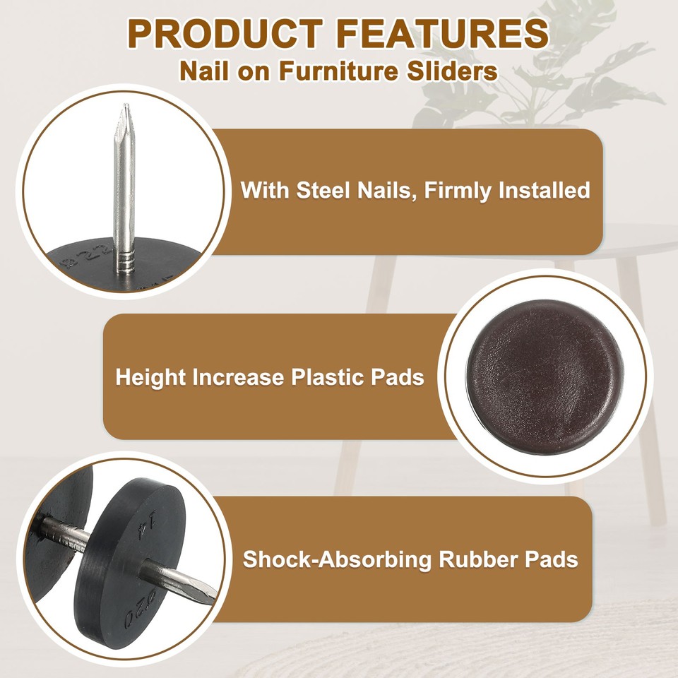 Nail on Furniture Sliders, 40Pcs Plastic Chair Glides (Brown, 24mm/0.94 ...