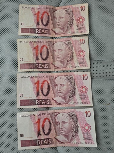 Brazil 4x 10 Reais Notes Brazilian Brasil Ten Reals Banknotes Old ...