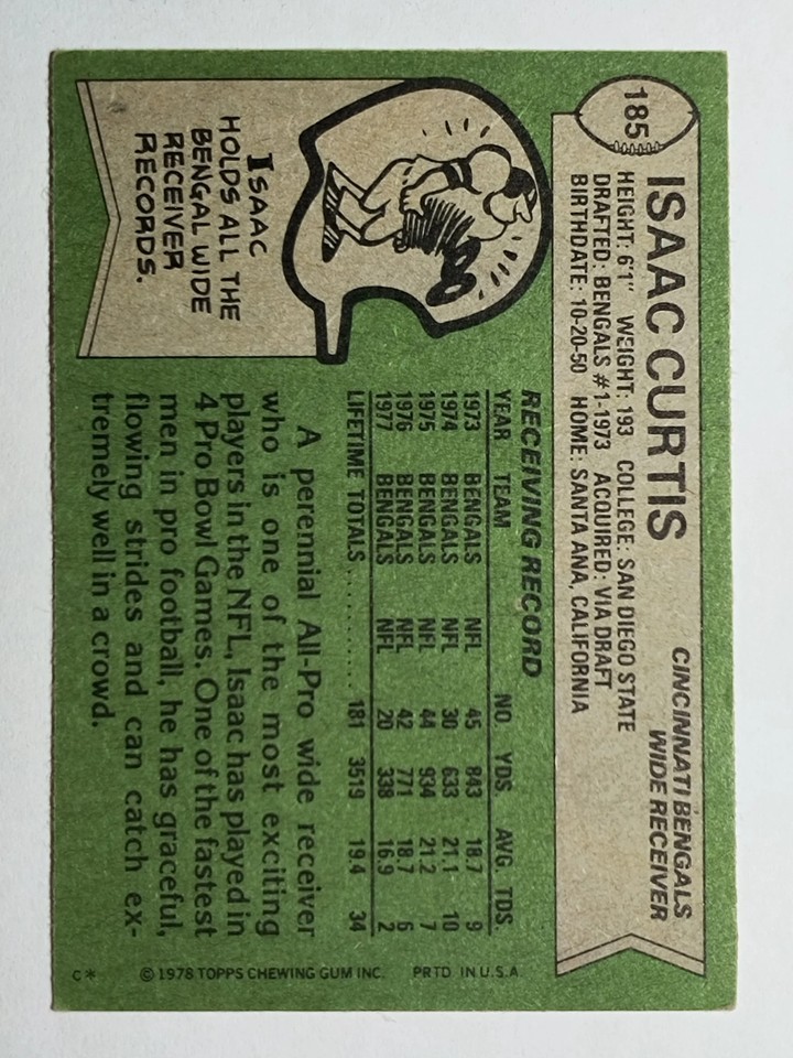 1978 Topps #185 Isaac Curtis (VG) | eBay