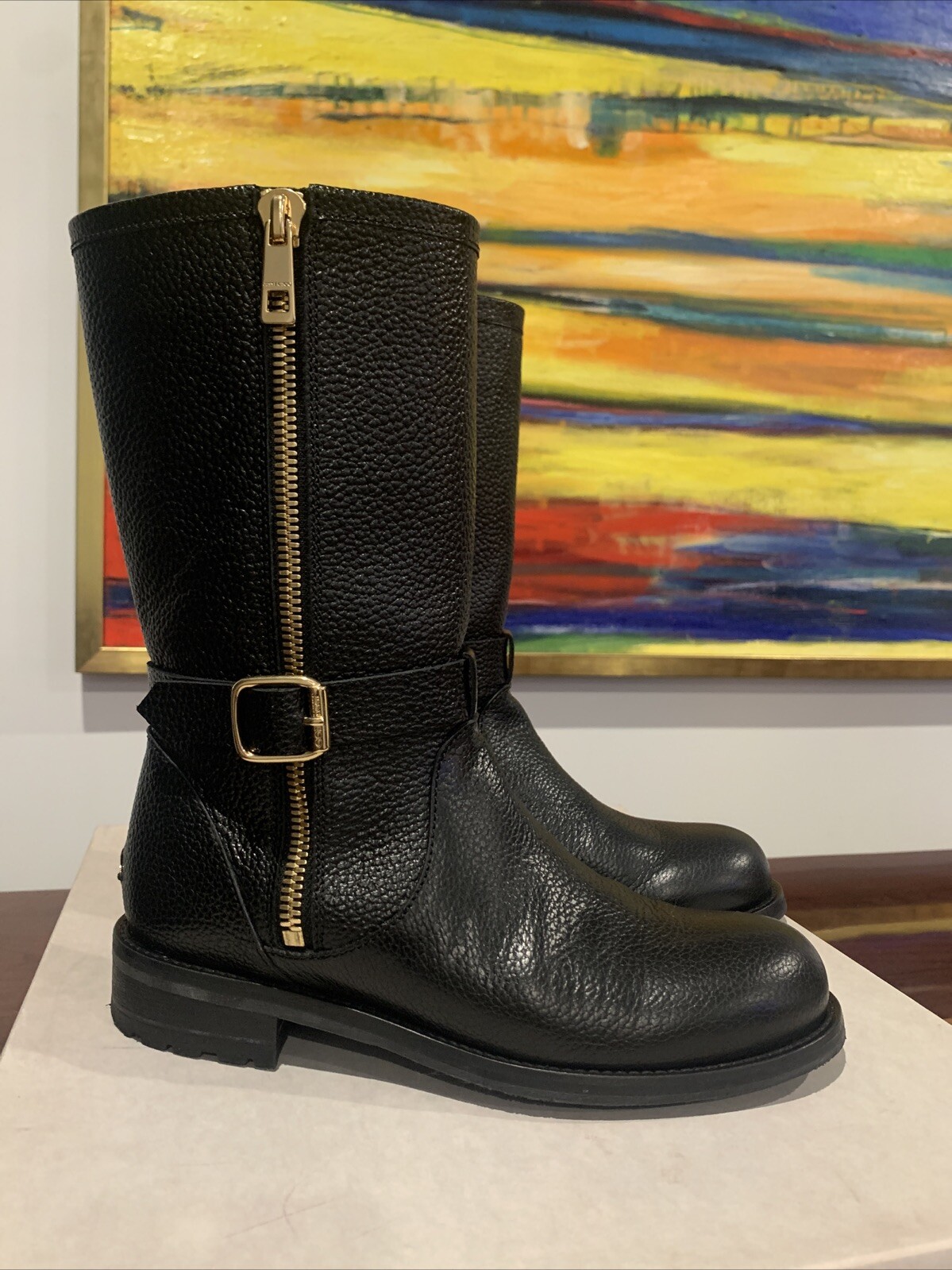 Jimmy Choo Black Durum Pebbled Leather Moto Boots Wit… - Gem