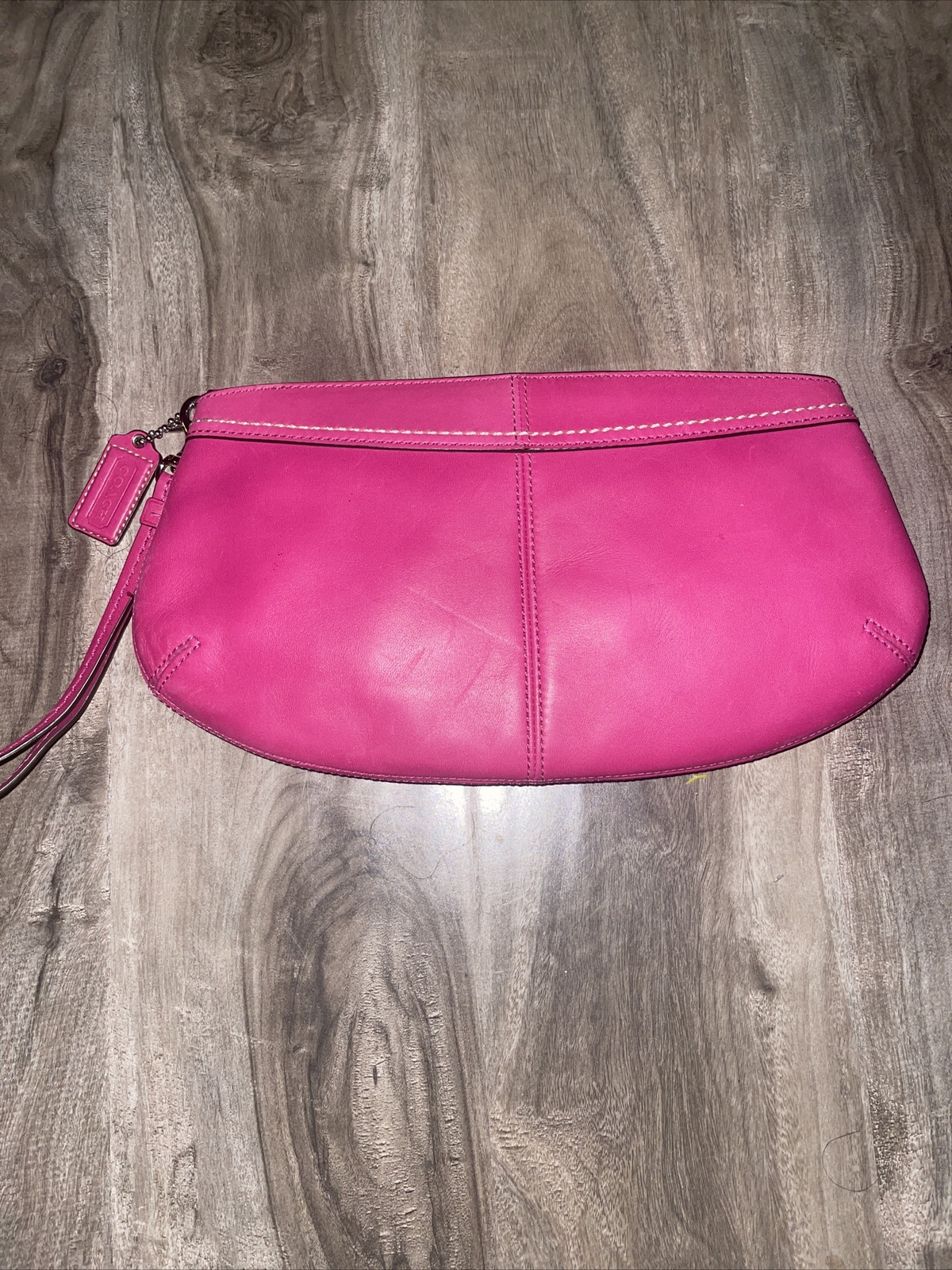 Coach Hot Pink Leather Pleated Large Wristlet Purse C… - Gem