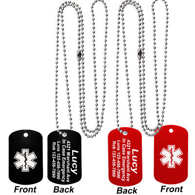 Personalized Medical Alert ID Tag With 2.4mm Ball Chain Necklace Laser ...