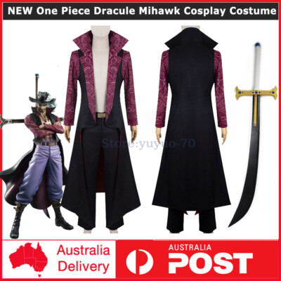 NEW One Piece Dracule Mihawk Cosplay Costume Completed Outfit+Prop ...