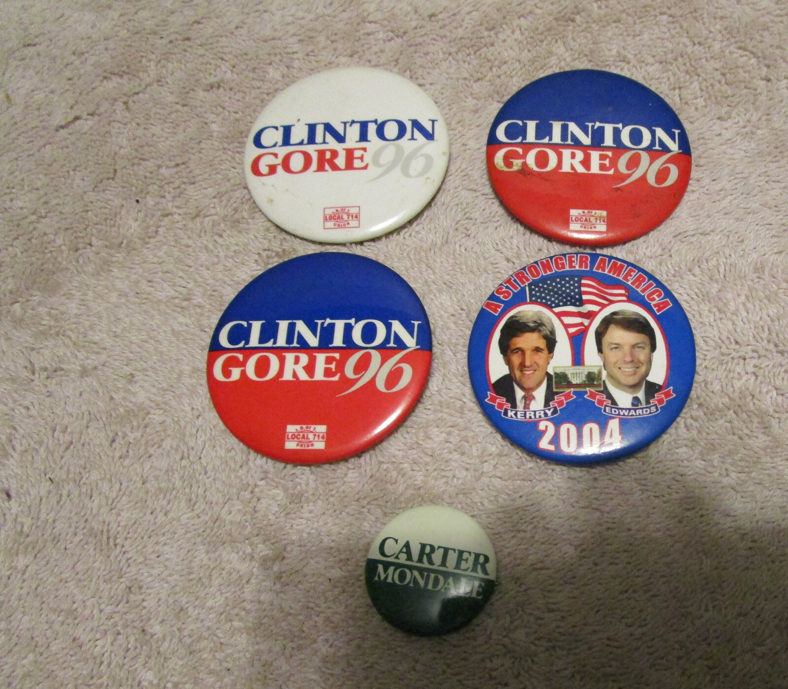 Lot of 5 Clinton Gore 96 / Kerry Edwards and Carter Mondale Political ...