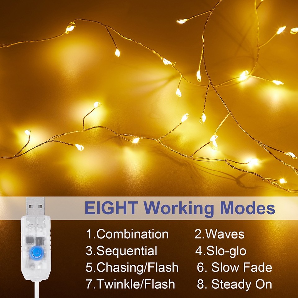 3M 6M LED Firecracker String Lights 8 Modes Christmas Garland Fairy ...