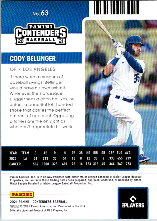 Cody Bellinger 2021 Panini Contenders Baseball Ball #63 Los Angeles ...