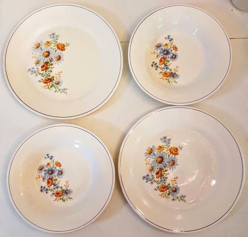 Triumph American Limoges Dinner Plate & Soup Bowl LOT Blue Daisy ...