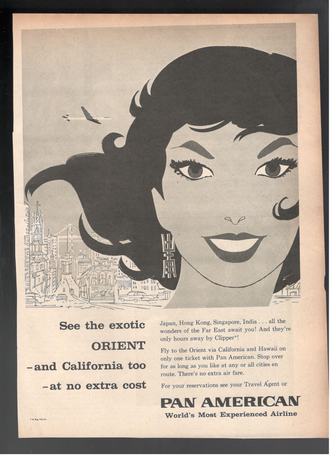 PAA PAN-AM AIRLINES AMERICAN Pubblicità 1 pagina originale 1957 vintage ...