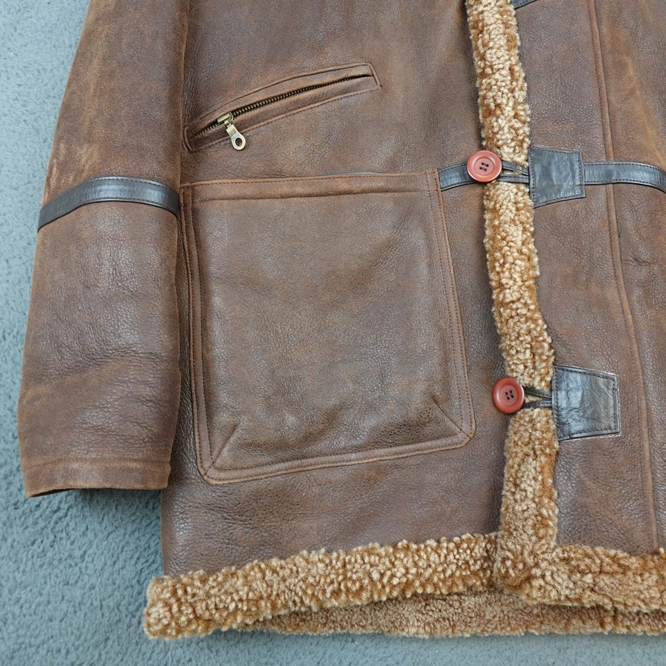 Orvis Shearling Coat Mens XL Brown Hooded Full Button Sheepskin Jacket ...