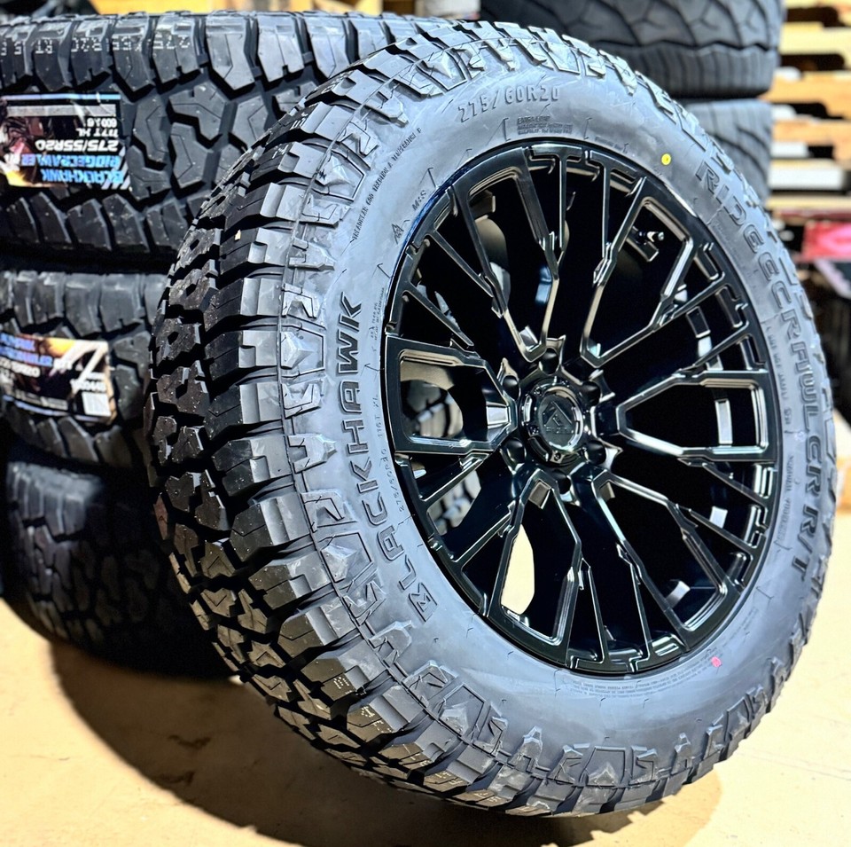 20x9 D847 Fuel Rebar Black Wheels 33" AT RT Tires 6x135 Ford F150 ...