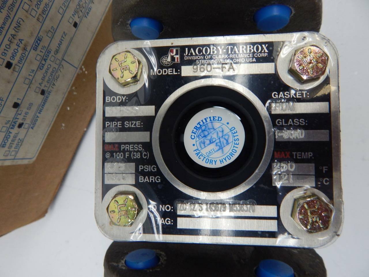 Jacoby-Tarbox 960-FA 316SS 275PSIG 250F 1” Pipe EPDM gasket Glass T ...