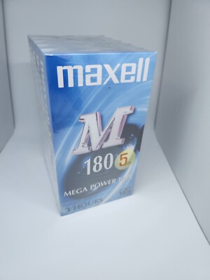 5 Pack Of Maxwell M180 Mega Power VHS Tapes E180 M Brand New Sealed ...