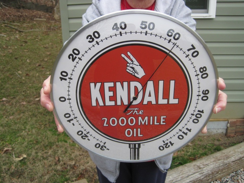 Kendall Oil Round THERMOMETER with Dome GLASS FACE Sign Gas Service ...