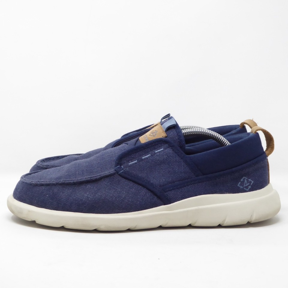 Sperry Mens Captain's Moc Boat Shoes Blue Canvas Slip On Loafers Size ...