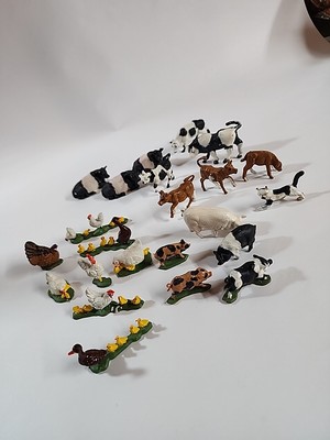 Vtg Assorted Hard Plastic Toy Farm Animals Set Lot 20 Cow Pig Cat ...