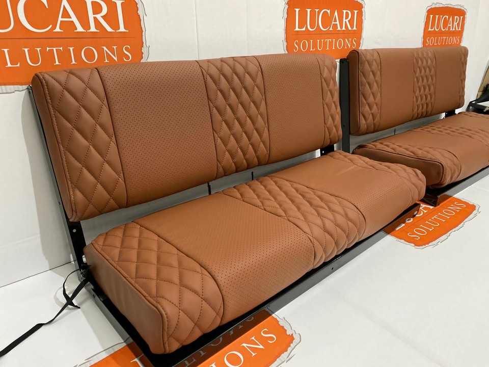 PAIR Tan Quilted leather 2 man rear bench seats FITS Land Rover ...