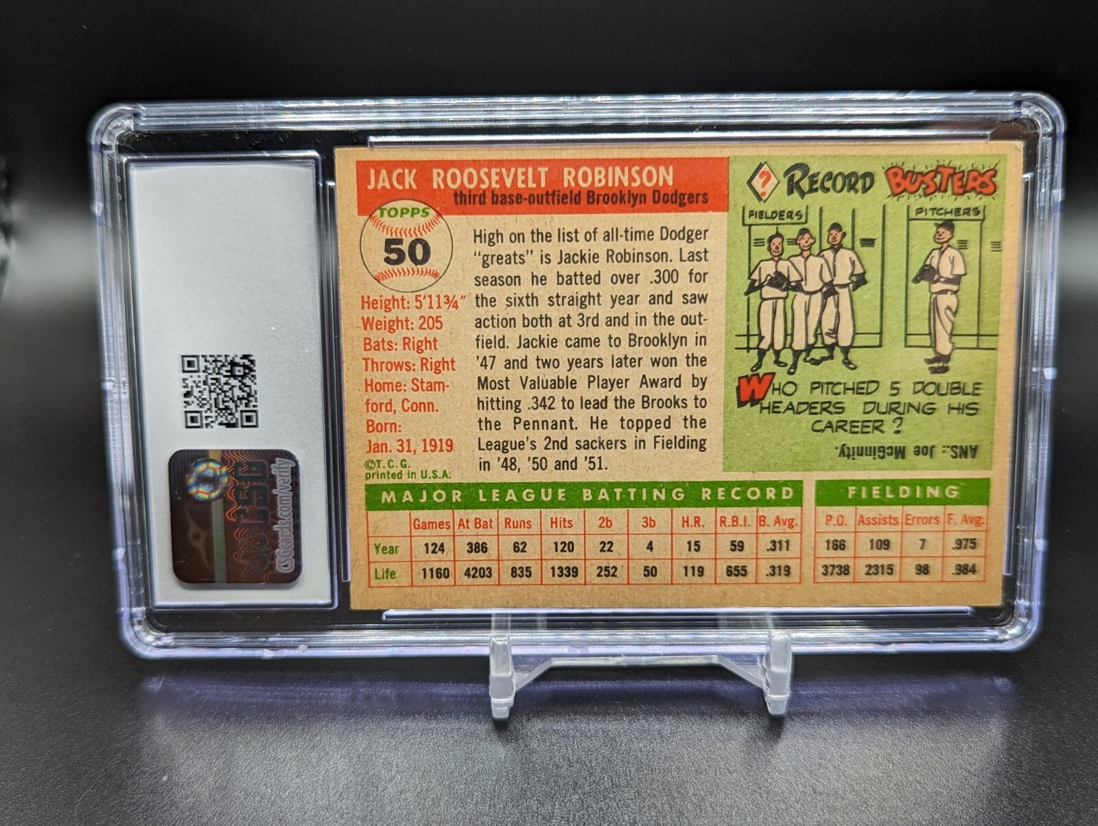 1955 Topps #50 Jackie Robinson - CSG 6 Excellent / NearMint - Dodgers ...