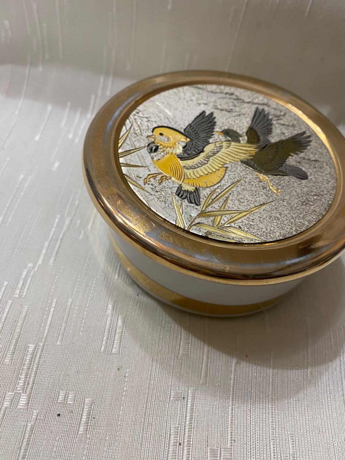 Vintage The Art of Chokin Trinket Box Flying Birds Gold Trim Dish ...