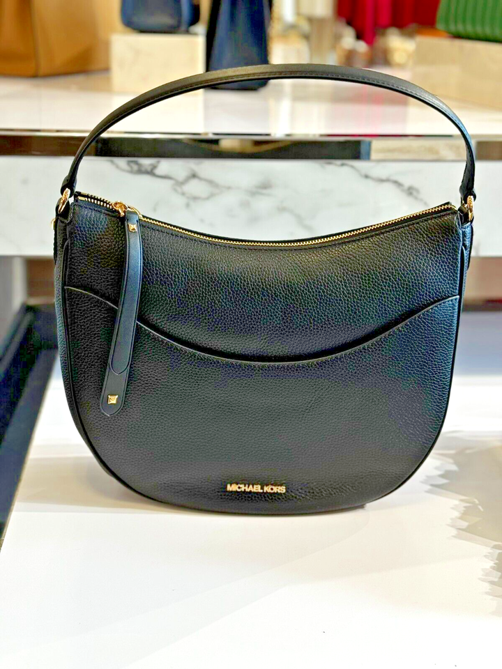 Michael Kors Dover Large Leather Top Zip Half Moon Shoulder Bag Handbag ...