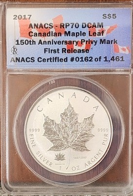 2017 1 OZ. SILVER CANADIAN MAPLE LEAF *ANACS PR70 DCAM* Reverse Proof ...