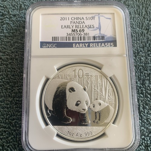 Chinese China ¥10 Panda 2011 1 oz .999 Silver Coin NGC MS 69 - Early ...