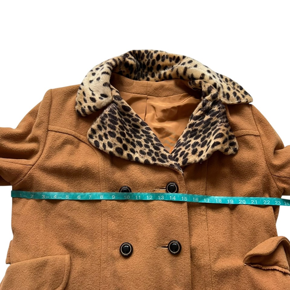 Vintage coat Womens large tan brown faux fur leopard print collar ...