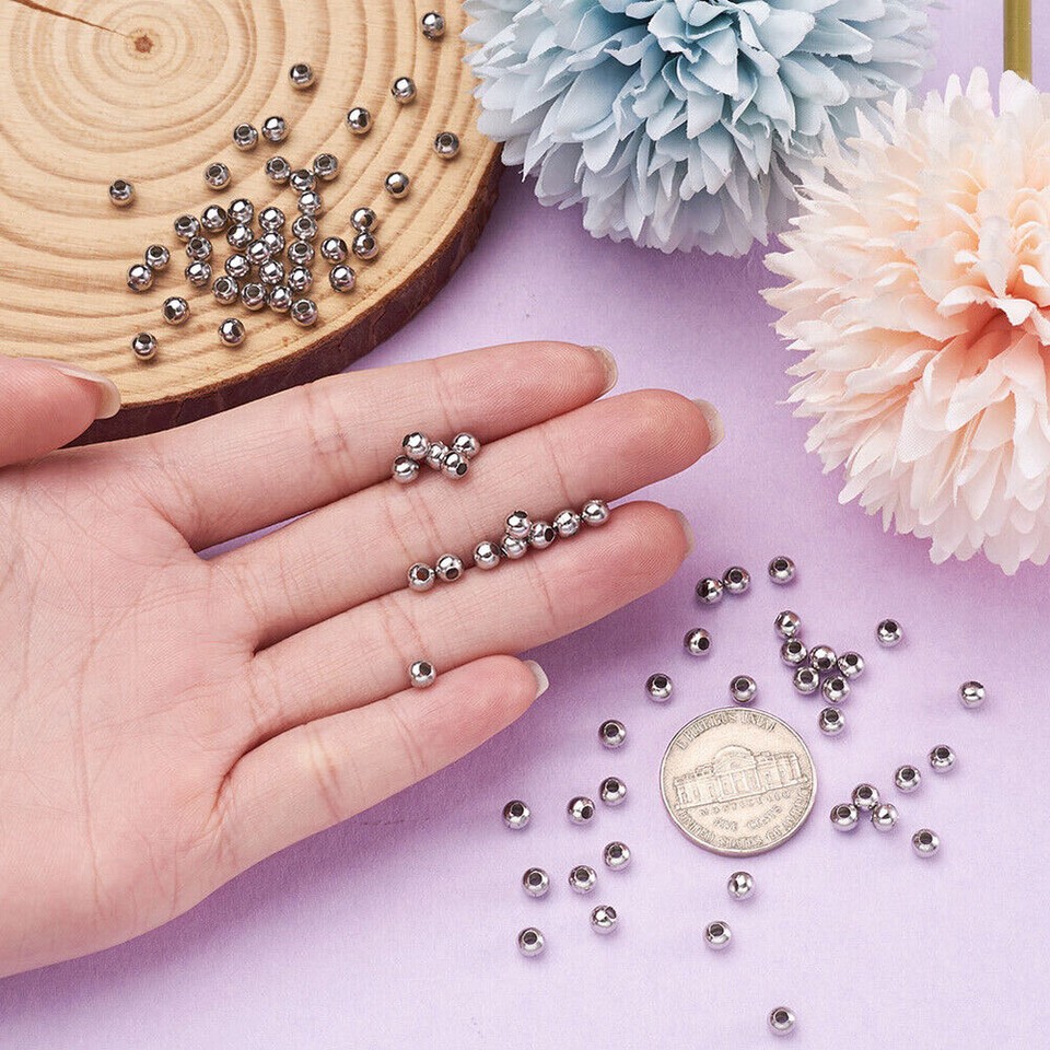Set of 200 3/4/5/6/8mm Stainless Steel Beads Solid Beads for Jewelry ...