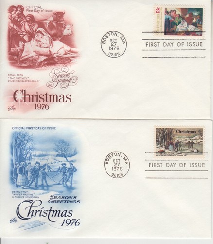 1976 #1701 #1702 TWO FDCs CHRISTMAS 13c NATIVITY 13c ICE SKATING UA GEM ...