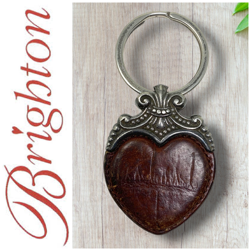 Vintage Brighton One World Brown Leather Croc Silver Tone Heart Key ...