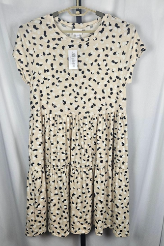 Women's NWT LuLaRoe Ariel Tan Polk A Dot Tiered Short Sleeve Knee ...