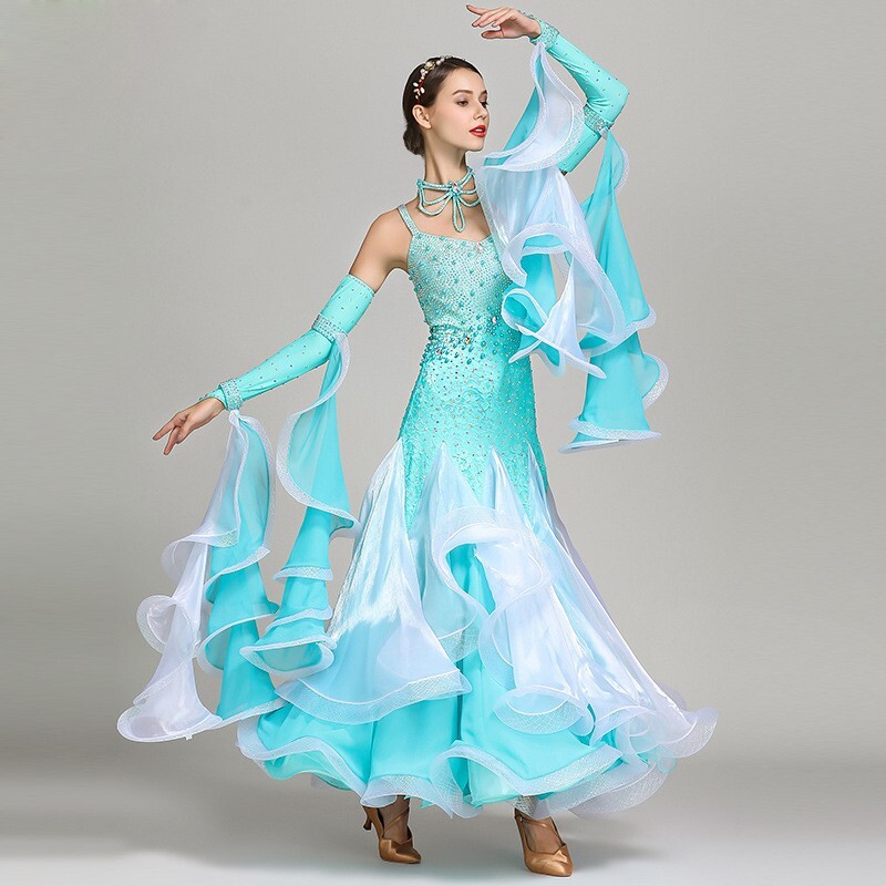 NEW Latin Ballroom Dance Dress Modern Salsa Waltz Standard Long Dress# ...
