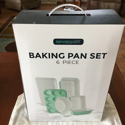 Servappetit 6 Piece Kitchen Baking Pan Set Mint And White NEW IN BOX ...