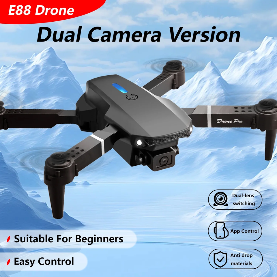 E88 Drone with HD Dual Camera 3 Batteries Headless Mode One Key Landing ...