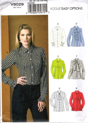 Vogue Easy Options V9029 Misses 16 to 24 Button Up Blouse Uncut Sewing ...