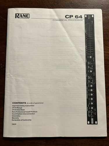 Rane Corporation CP64 Commercial Processor Manual Instructions Original ...