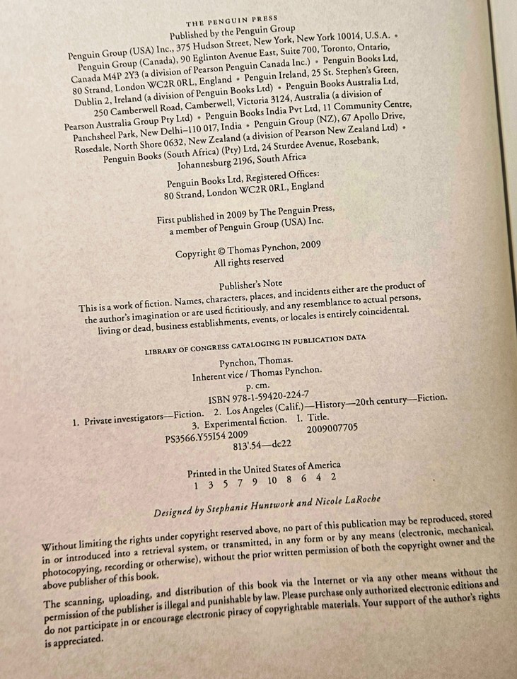 Inherent Vice, Thomas Pynchon, First Edition, First printing, Penguin ...