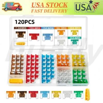 120Pcs 5A-30A Assortment Low Profile Micro Mini Blade Fuse Set Kit Car ...