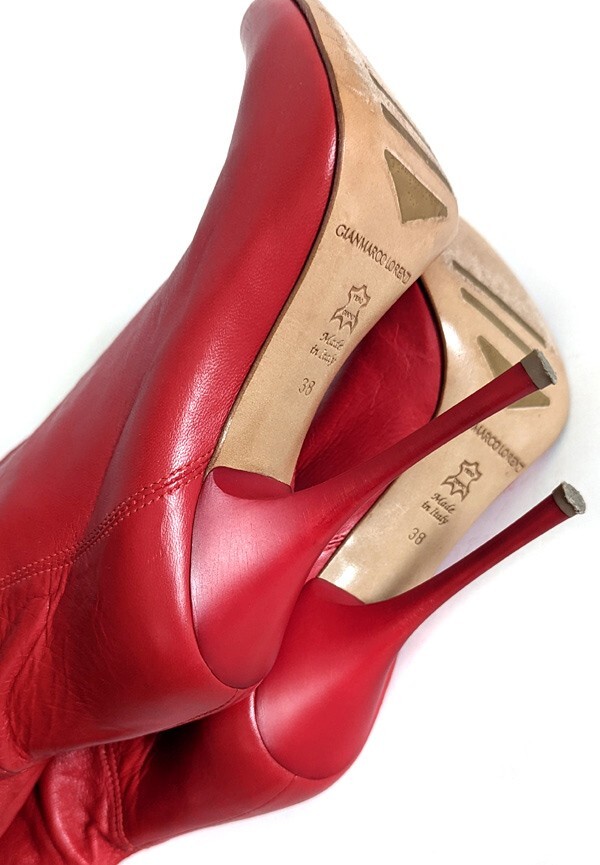 GIANMARCO LORENZI Red Leather Stiletto High Heels Over the Knee Boots ...