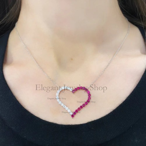 New Ruby Diamond Heart Necklace 14k Yellow Gold Handmade Jewelry Christmas Gifts | eBay
