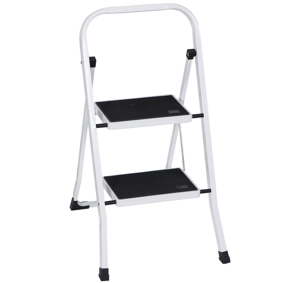 2/3/4 Step Ladder White/Grey Steel Folding Step Stool Wide Anti-Slip ...