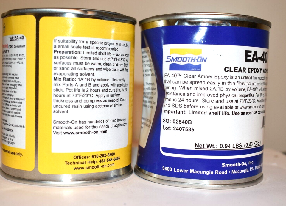 Smooth-On EA-40 Epoxy - Pint Kit - 1 Pint Yellow and 1 Pint Blue | eBay