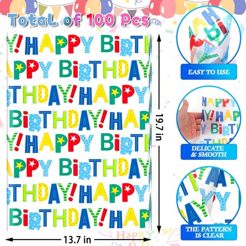 100 Sheets Happy Birthday Tissue Paper, 20x14in Colorful Happy Birthday ...