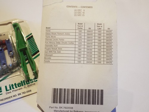 3 PACKS OF GBC FUSES FUSE KIT 8 AMP, 16 AMP, 25 AMP, EUROPEAN CAR W ...