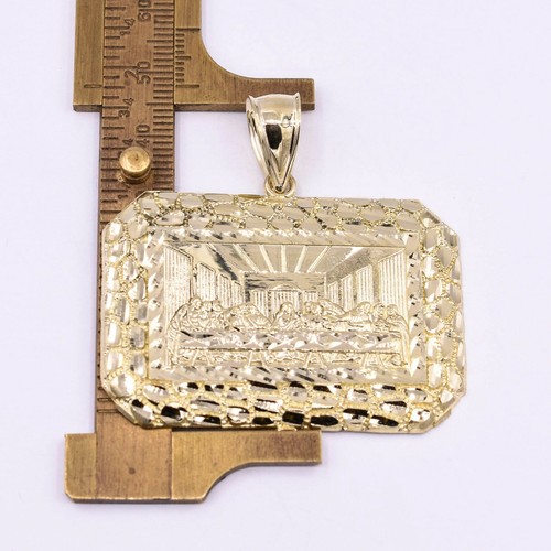 Rectangle Last Supper Textured Nugget Charm Pendant Real Solid 10K ...