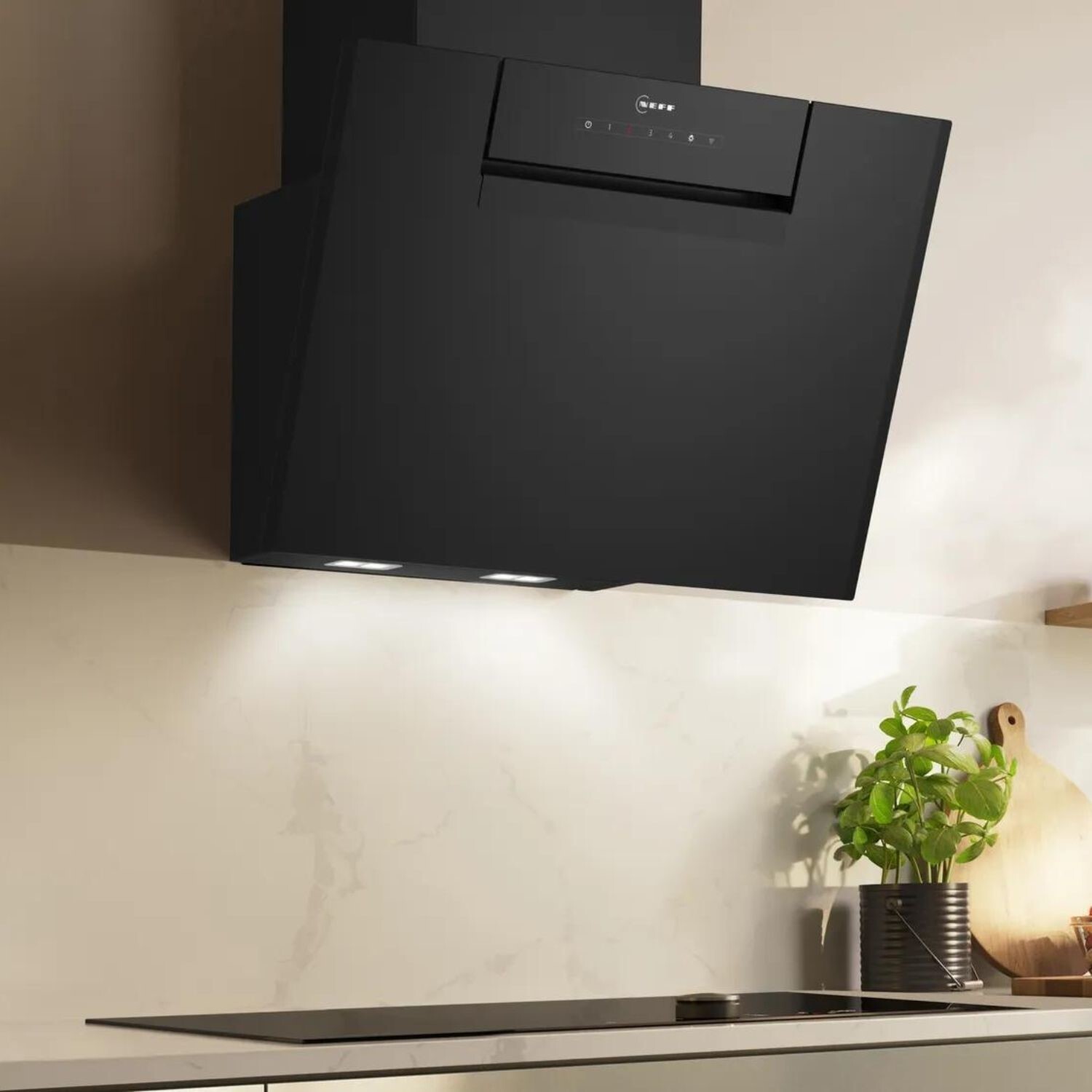 ** Neff N50 60cm Angled Chimney Cooker Hood - Black Glass D65IFN1S0B ...